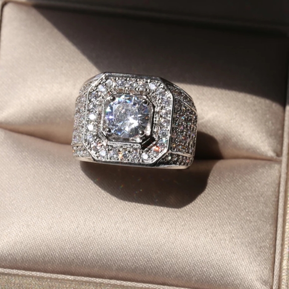 Accessories | Mens 925 Silver Round Cut Halo Diamond Ring Size 11 ...